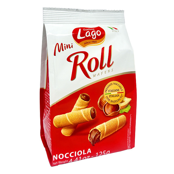 LAGO MINI HAZELNUT ROLL WAFERS 125G