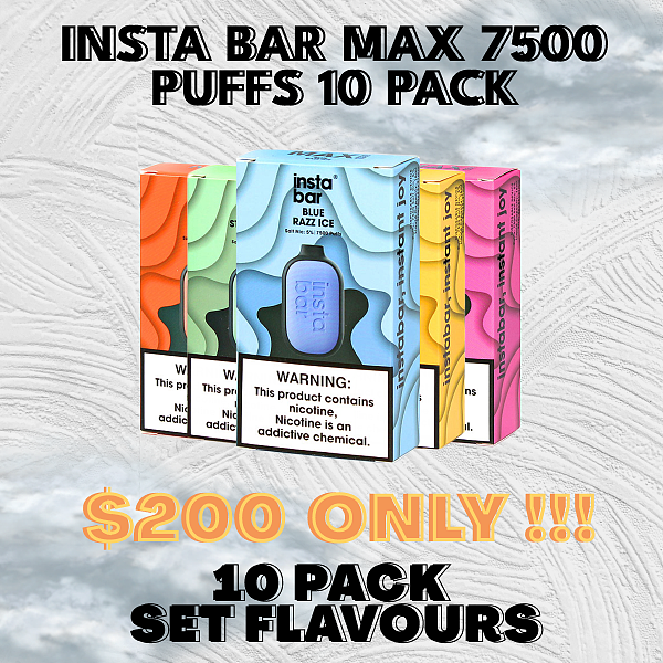 Insta Bar Max 7500 Puffs 10 Pack Set Flavours Bulk