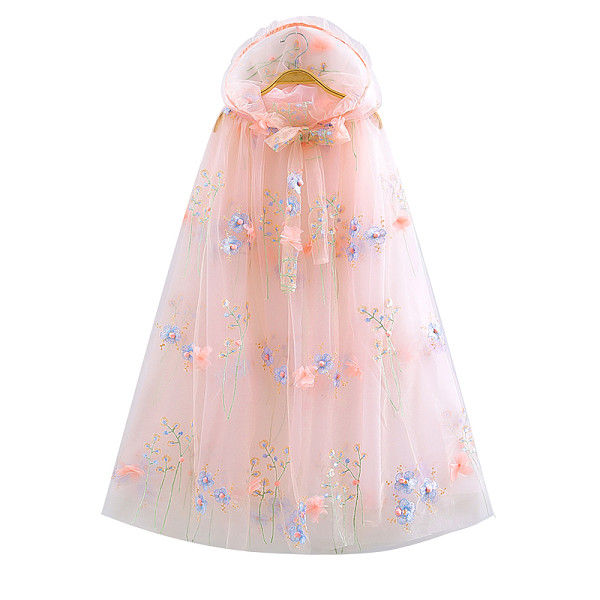 Girls Flower Embroidered Mesh Cape Party Costumes