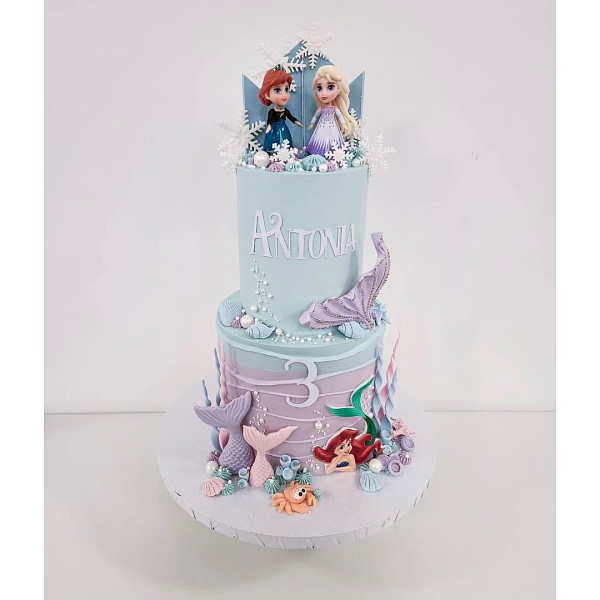 Design 6: 2 tier Extended Height Ariel & Frozen Cake (7-inch & 5-inch ...